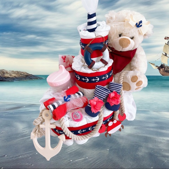 Handmade | Accessories | Girl Nautical Diaper Cake Boat Diaper Cake ...